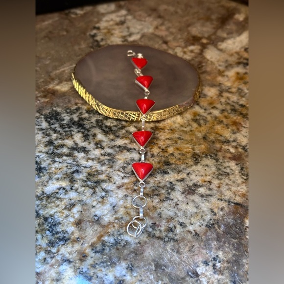 Hand Crafted | Jewelry | Silver Red Coral Triangle Bracelet | Poshmark